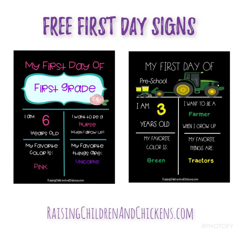 FREE First Day of School Signs – Children, Chickens, & More!